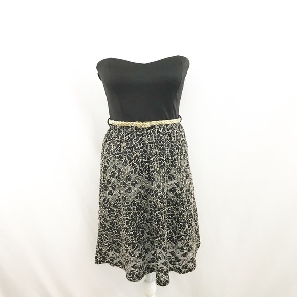 Papaya | Dresses | Papaya Black Gold Strapless Party Dress | Poshmark